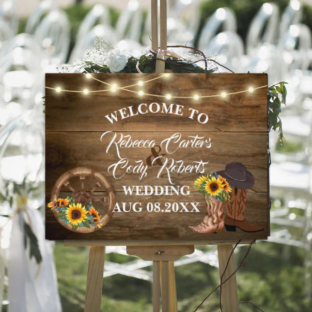 Rustic Cowboy Sunflower Western Wedding Welcome Sign | Zazzle