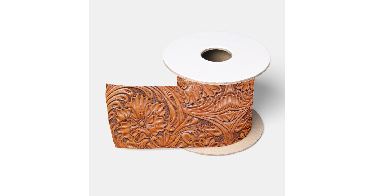 Rustic Cowboy Western Country Tooled Leather Print Satin Ribbon | Zazzle