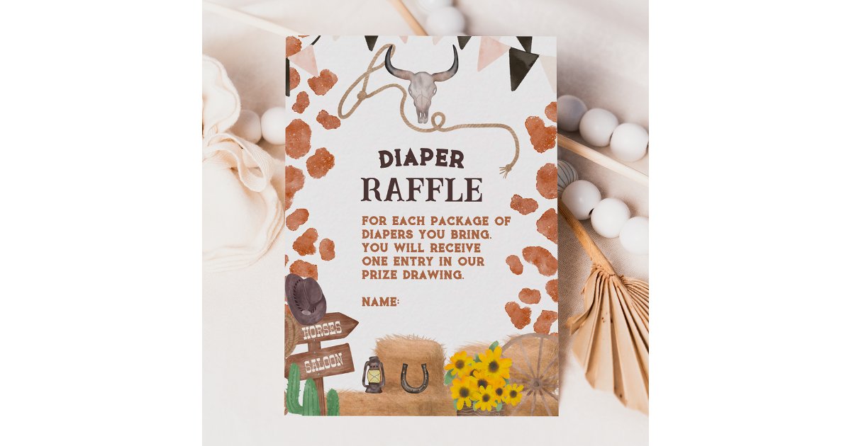 Rustic cowboy western cow baby diaper raffle enclosure card | Zazzle