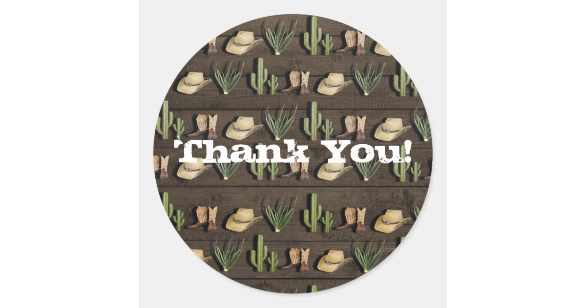 Rustic Cowboy Western Rodeo Wooden Birthday Party Classic Round Sticker ...