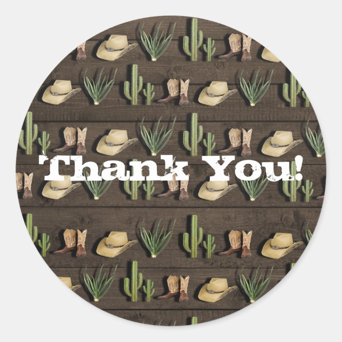 Rustic Cowboy Western Rodeo Wooden Birthday Party Classic Round Sticker ...