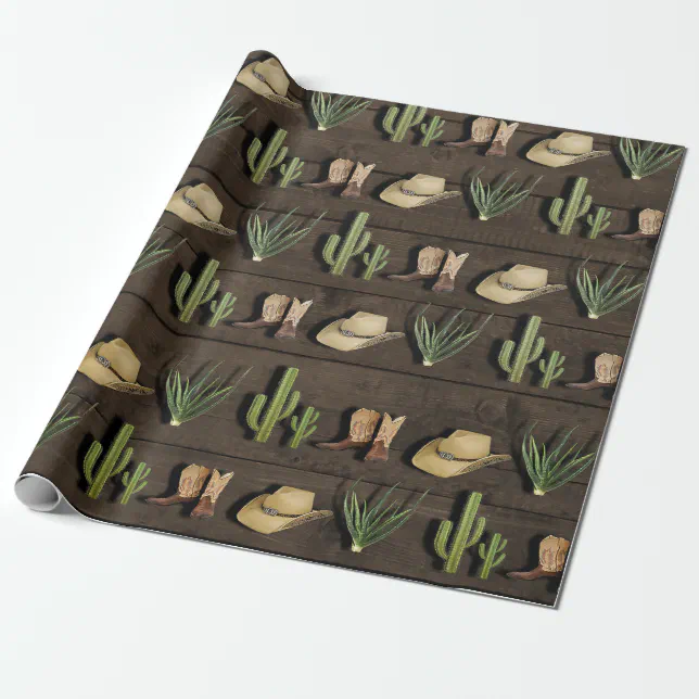 Rustic Cowboy Western Rodeo Wooden Birthday Party Wrapping Paper | Zazzle