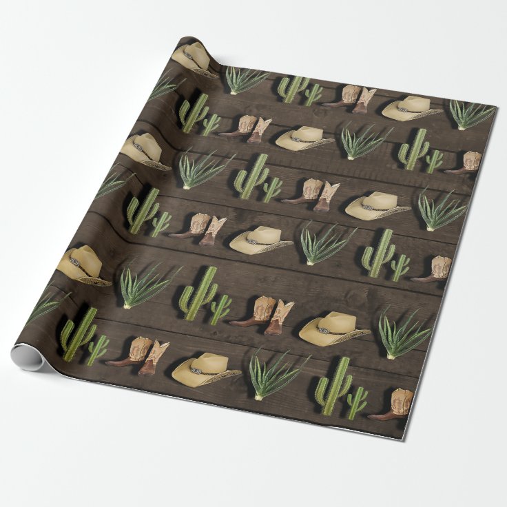 Rustic Cowboy Western Rodeo Wooden Birthday Party Wrapping Paper | Zazzle