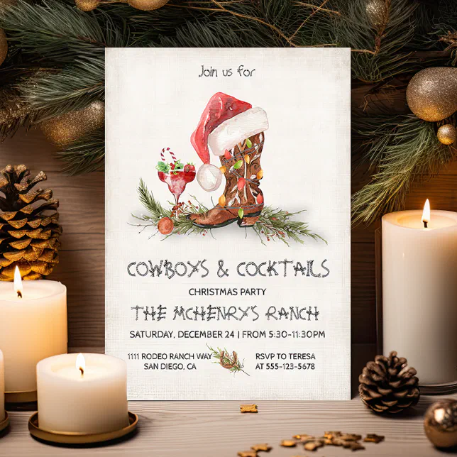 Rustic Cowboys and Cocktails Christmas Party Invitation | Zazzle