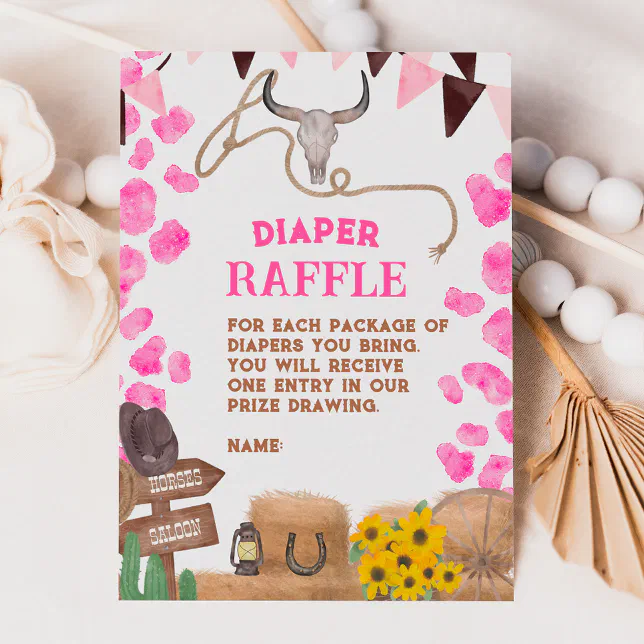 Rustic cowgirl western cow baby diaper raffle enclosure card | Zazzle