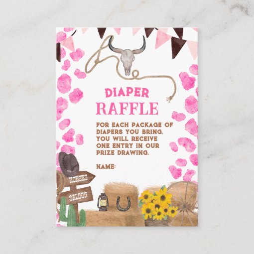 Rustic cowgirl western cow baby diaper raffle enclosure card | Zazzle