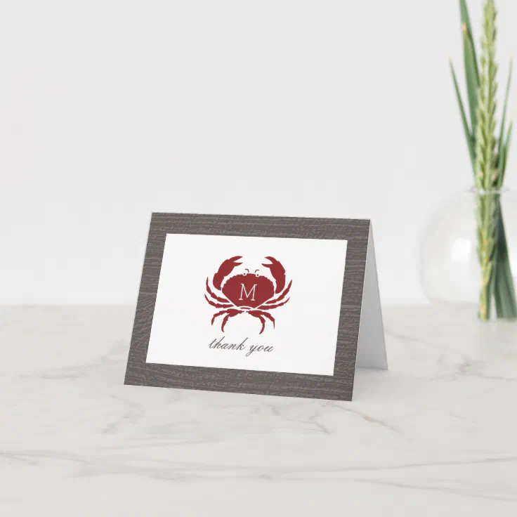 Rustic Crab Monogram Thank You Card | Zazzle