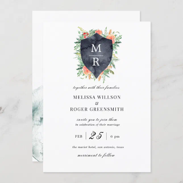 rustic crest monogram Wedding Invitation | Zazzle