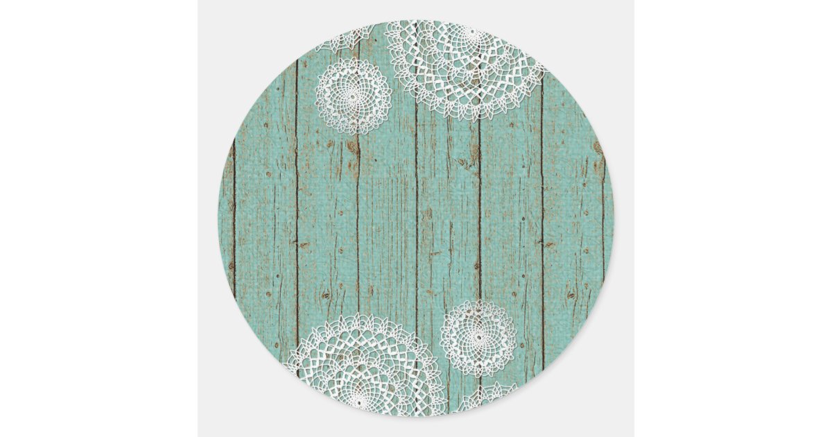 Rustic Crochet Doilies on Turquoise Farmhouse Wood Classic Round ...