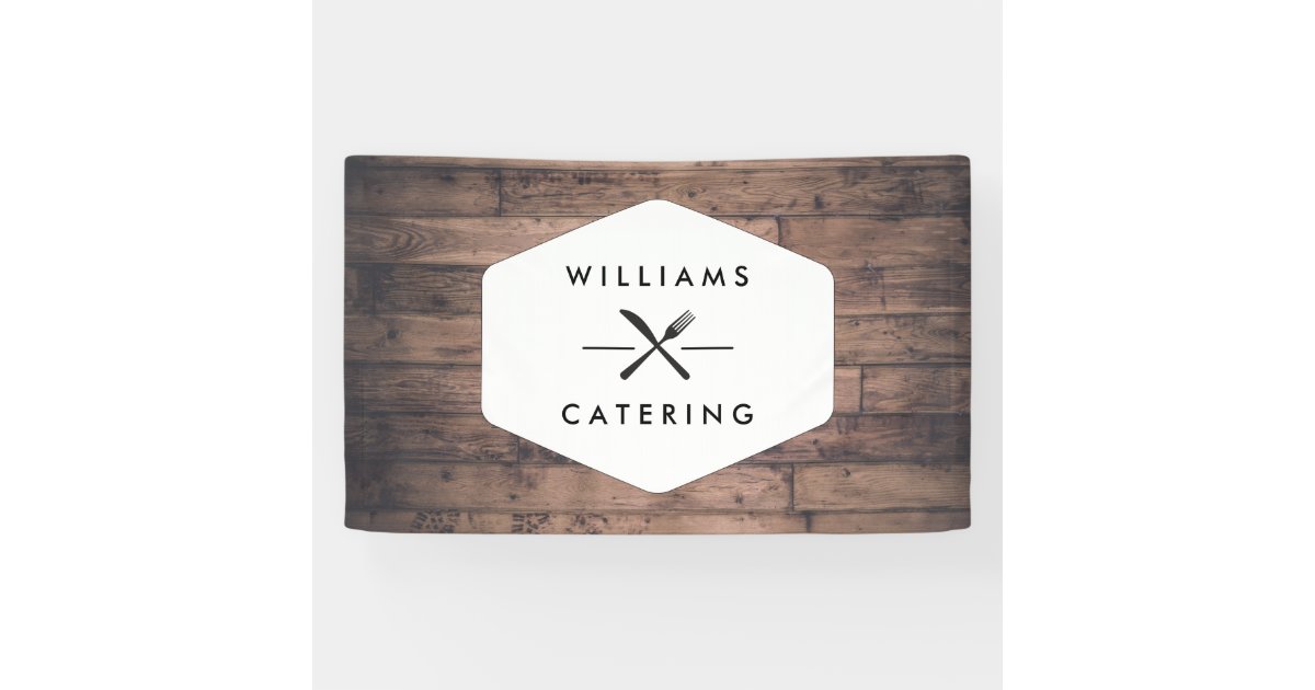 Rustic Crossed Fork Knife Logo II Catering Banner | Zazzle