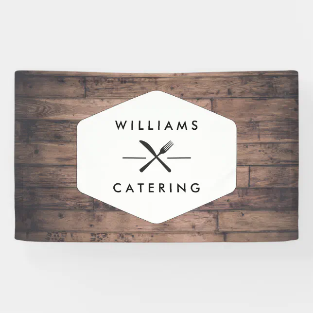 Rustic Crossed Fork Knife Logo II Catering Banner | Zazzle