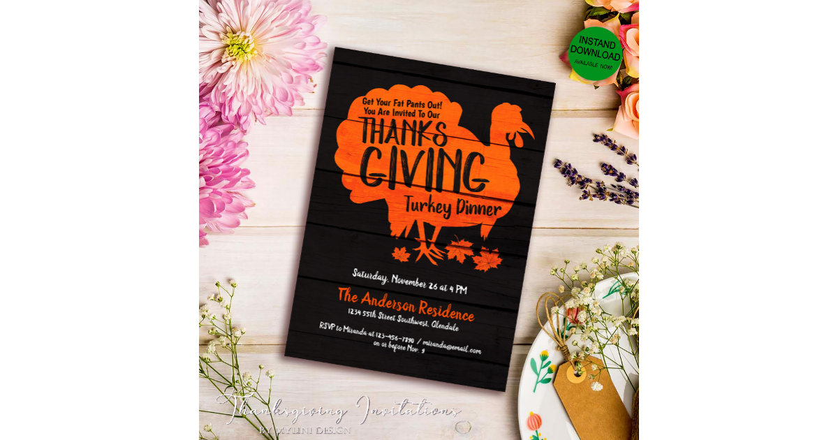 Rustic Custom Turkey Thanksgiving Dinner Invitation | Zazzle