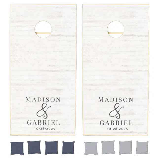Rustic Custom Wedding Monogram White Washed Wood Cornhole Set | Zazzle