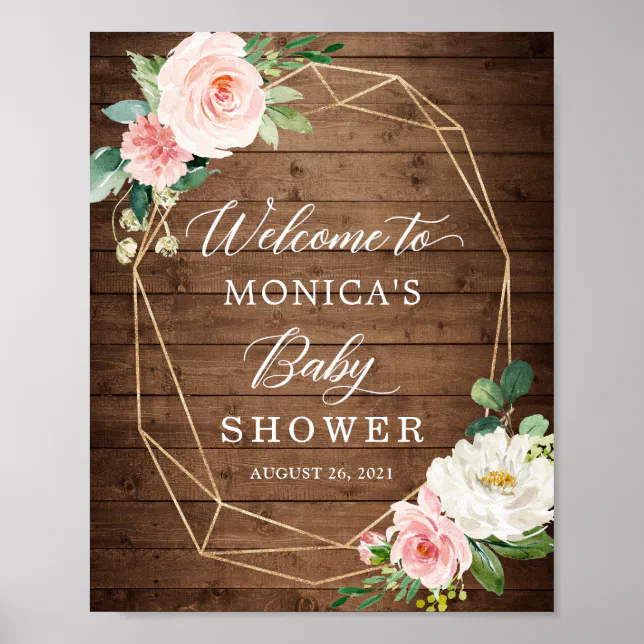 Rustic Cute Geometric Floral Baby Shower Sign | Zazzle