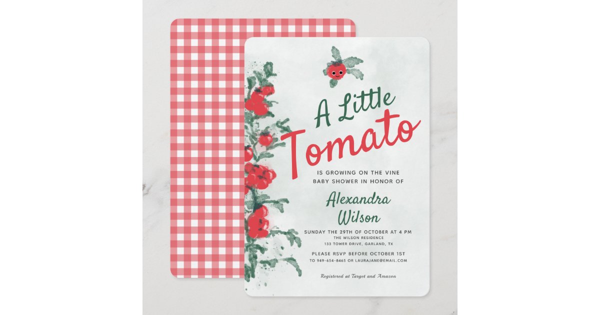 Rustic Cute Little Tomato Watercolor Baby Shower Invitation | Zazzle