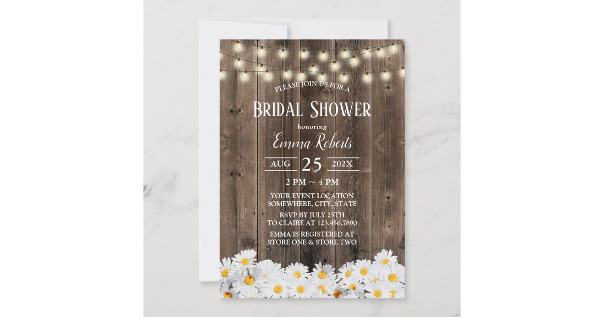Rustic Daisy Floral Barn Wood Bridal Shower Invitation | Zazzle