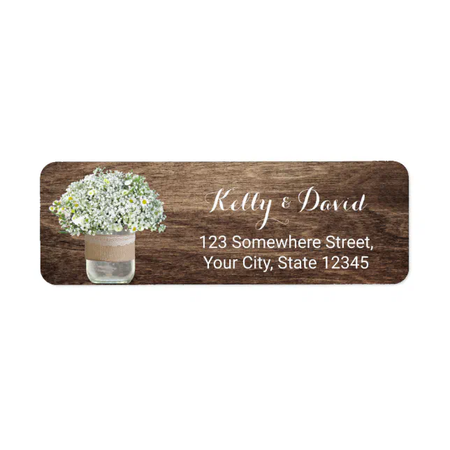 Rustic Daisy Floral Mason Jar Country Wedding Label | Zazzle