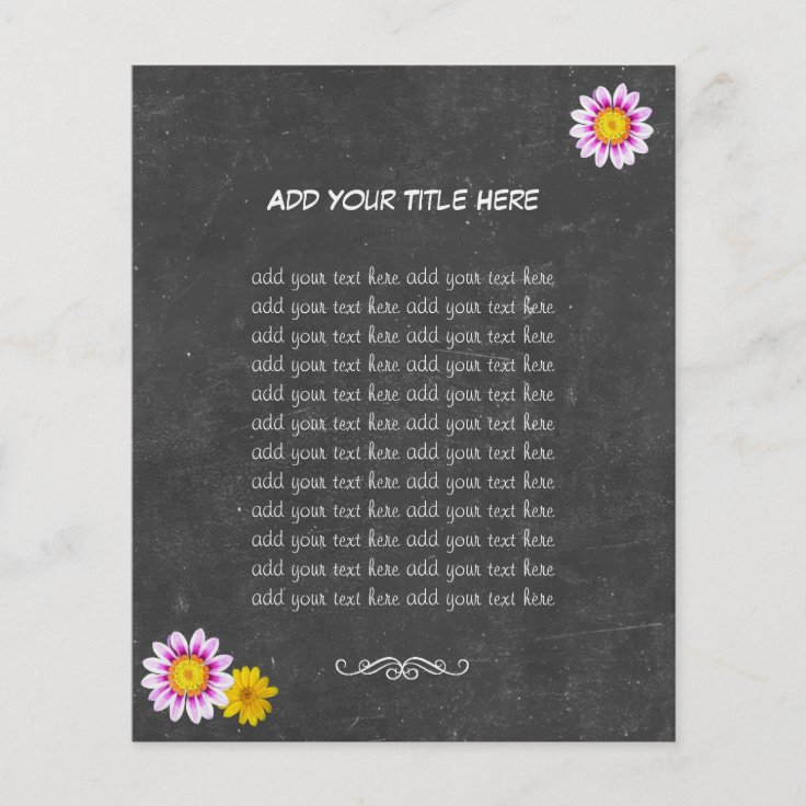 Rustic Daisy Flowers & Chalkboard Flyers | Zazzle