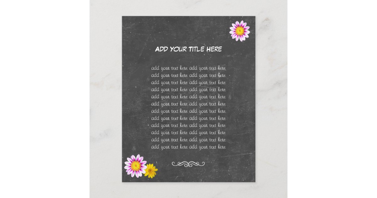 Rustic Daisy Flowers & Chalkboard Flyers | Zazzle
