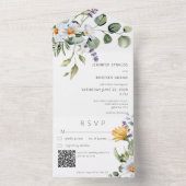 Rustic Daisy & Lavender Floral White QR Code All In One Invitation | Zazzle