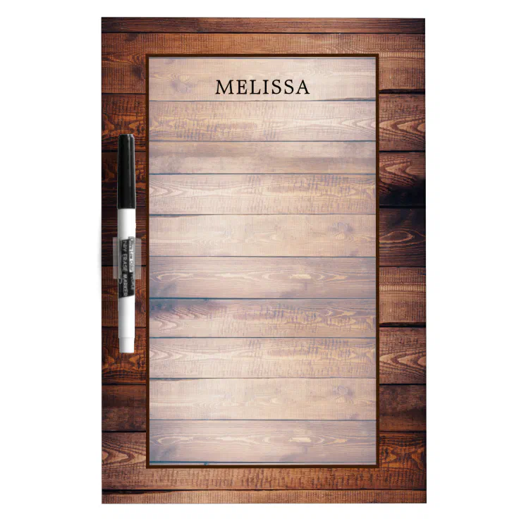 Rustic dark barn wood pattern personalized dry erase board | Zazzle
