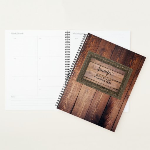 Rustic dark barn wood trendy personalized planner | Zazzle