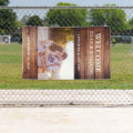 Rustic dark barn wood Welcome photo wedding Banner | Zazzle