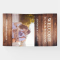 Rustic dark barn wood Welcome photo wedding Banner | Zazzle