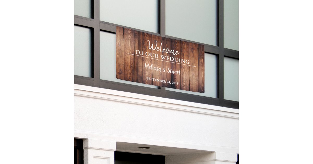 Rustic dark barn wood Welcome wedding Banner | Zazzle