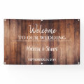 Rustic dark barn wood Welcome wedding Banner | Zazzle