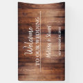 Rustic dark barn wood Welcome wedding Banner | Zazzle