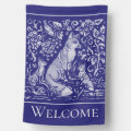 Rustic Dark Blue Fox Family Woodland Welcome House Flag | Zazzle