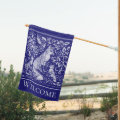 Rustic Dark Blue Fox Family Woodland Welcome House Flag | Zazzle
