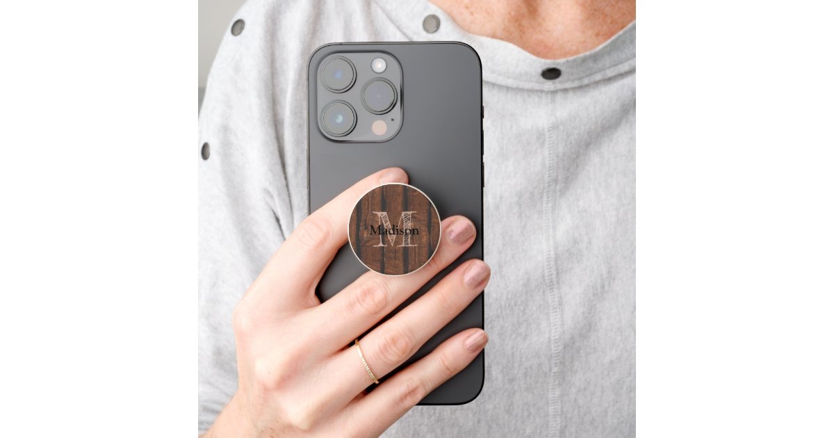 Rustic dark brown old wood Monogram PopSocket | Zazzle