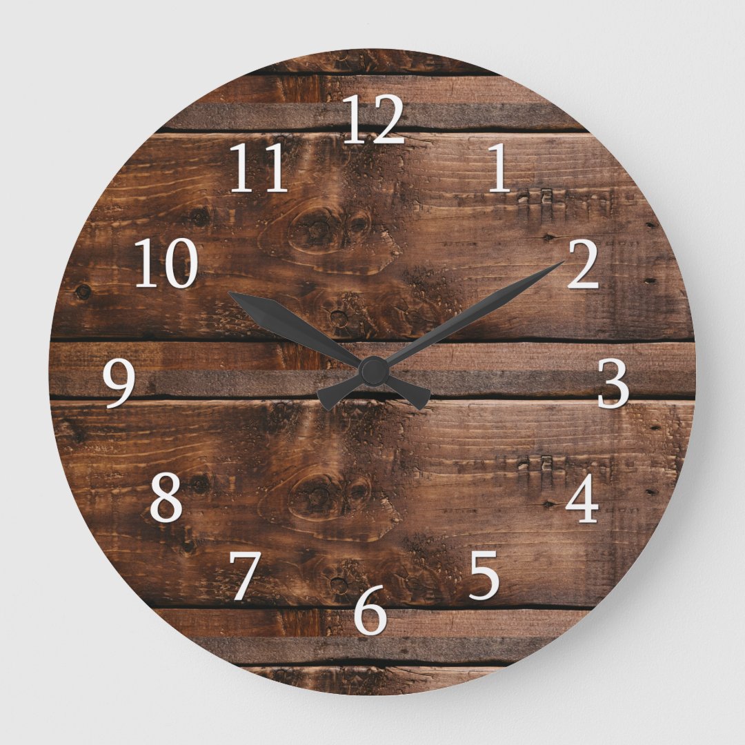 Rustic Dark Brown Reclaimed Wood Farmhouse Large Clock | Zazzle