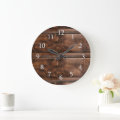 Rustic Dark Brown Reclaimed Wood Farmhouse Large Clock | Zazzle