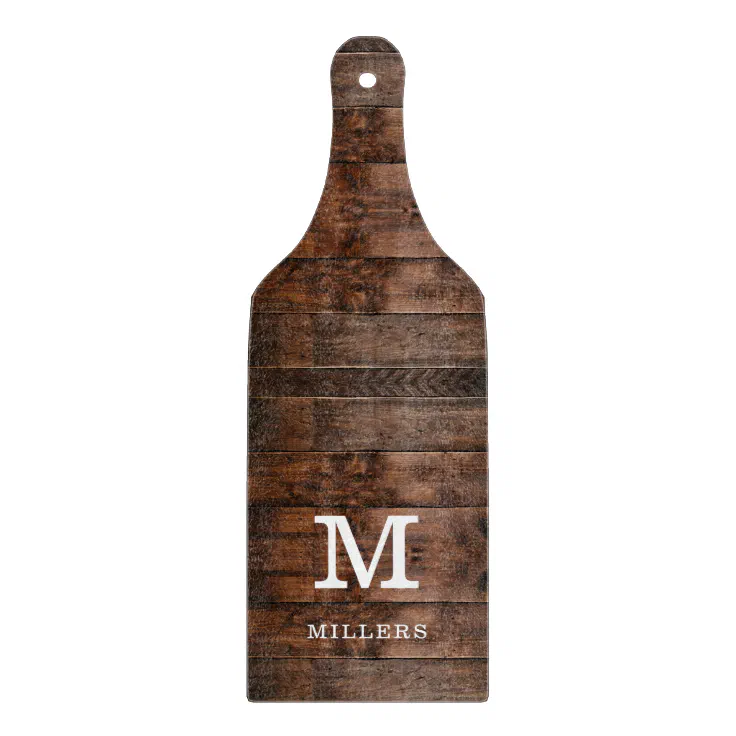 Rustic Dark Brown Wood Family Name Monogrammed Cutting Board | Zazzle