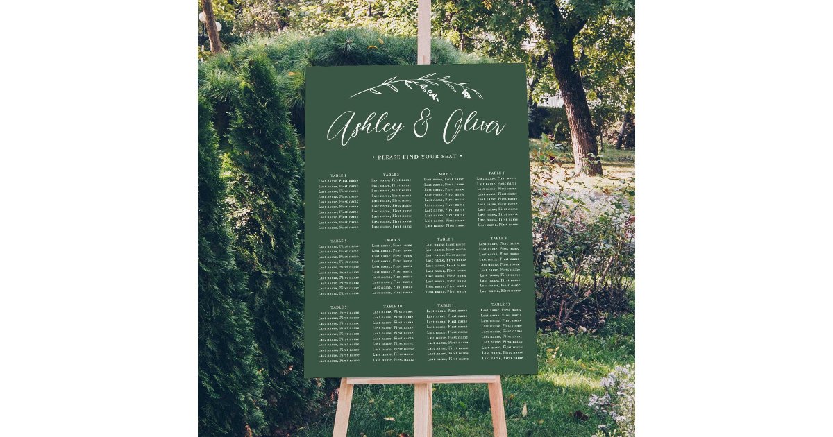 Rustic Dark Green Wildflower Wedding Seating Chart Foam Board | Zazzle