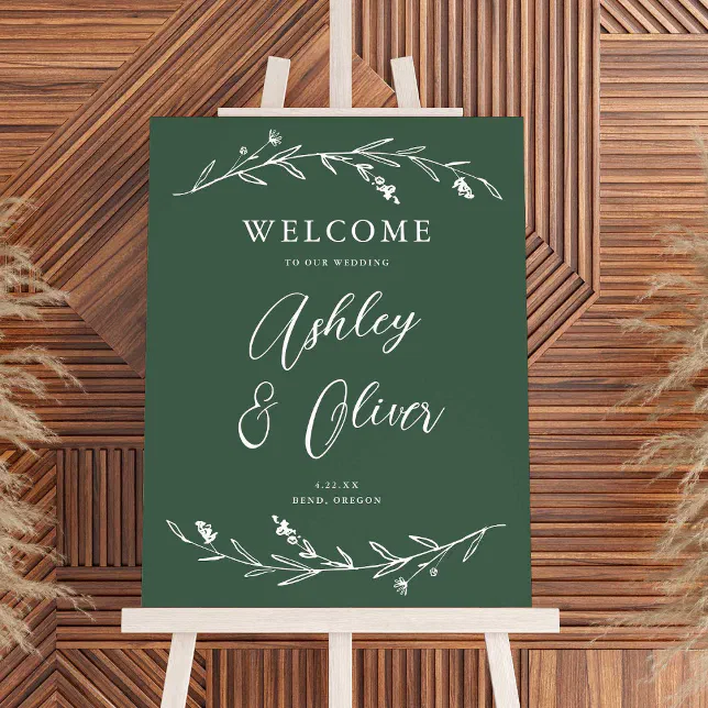 Rustic Dark Green Wildflowers Wedding Welcome Sign | Zazzle