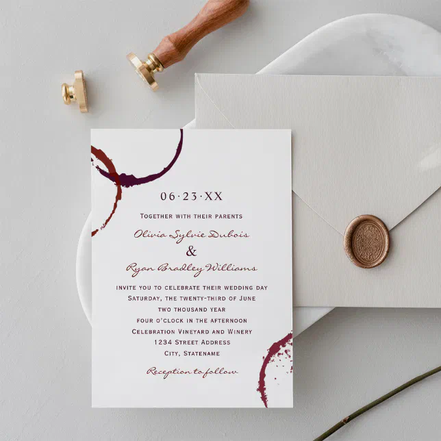Rustic Dark Red Wine Stain Wedding Invitation | Zazzle