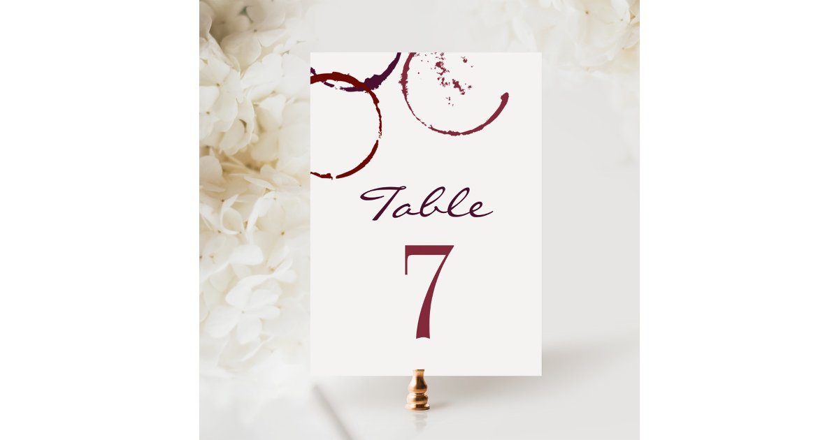 Rustic Dark Red Wine Stain Wedding Table Number | Zazzle