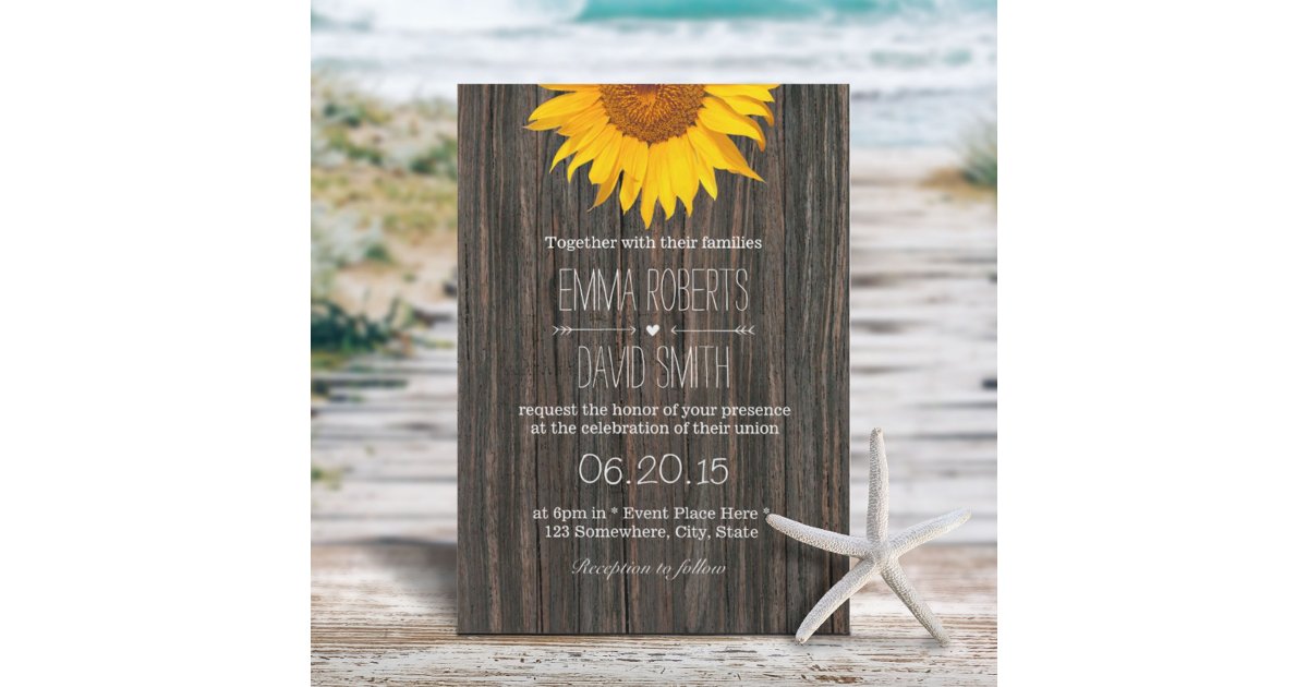 Rustic Dark Wood Background Sunflower Wedding Invitation | Zazzle