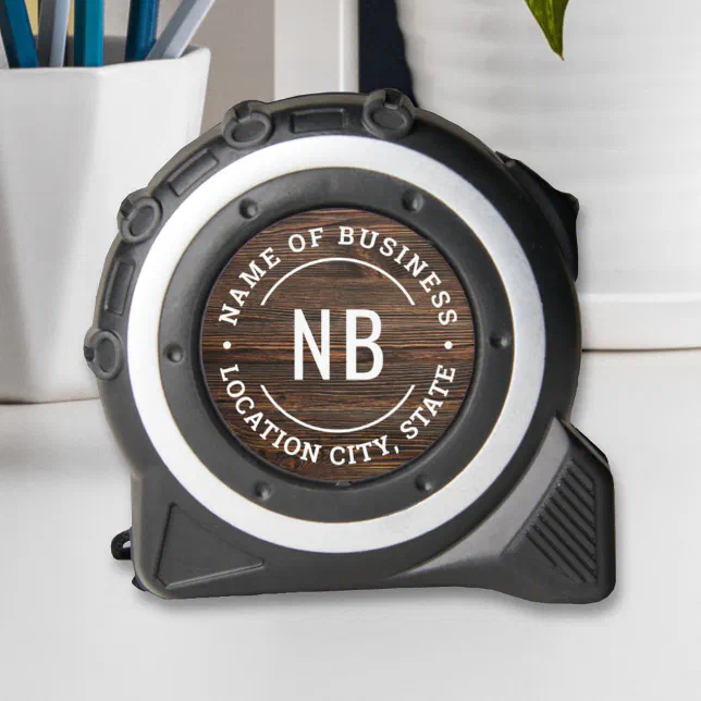 Rustic Dark Wood Custom Business Company Name Tape Measure | Zazzle