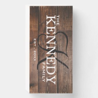 Rustic Dark Wood Family Monogram Last Name Wooden Box Sign | Zazzle