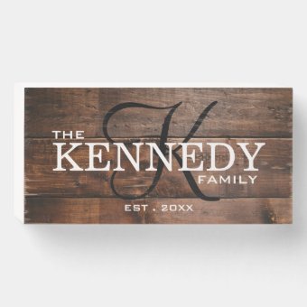 Rustic Dark Wood Family Monogram Last Name Wooden Box Sign | Zazzle