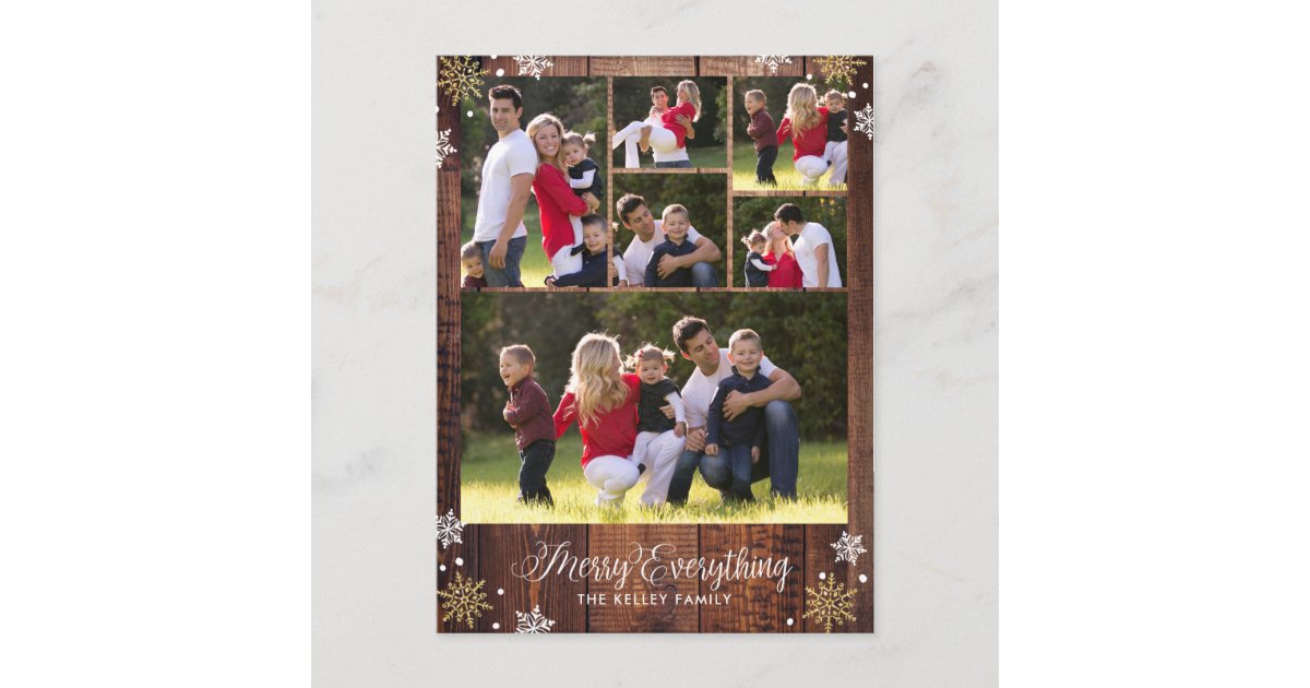Rustic Dark Wood Photo Collage Holiday Postcard | Zazzle