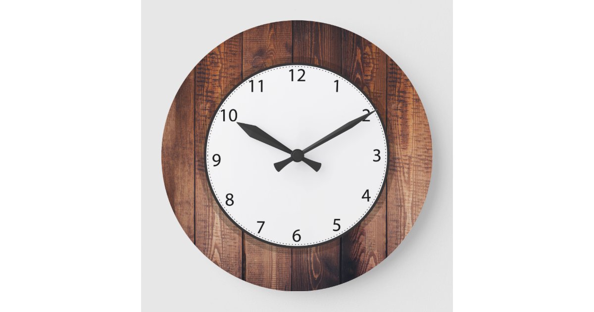 Rustic Dark Wood Planks Large Clock | Zazzle