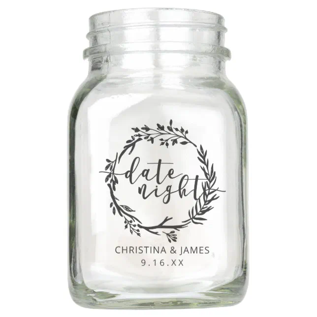 Rustic Date Night Botanical Wreath Bridal Shower Mason Jar | Zazzle