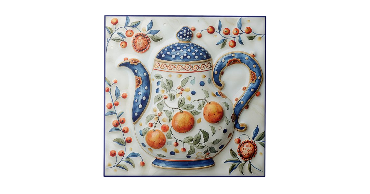 Rustic Decorative Farmhouse Vintage Teapot Ceramic Tile | Zazzle