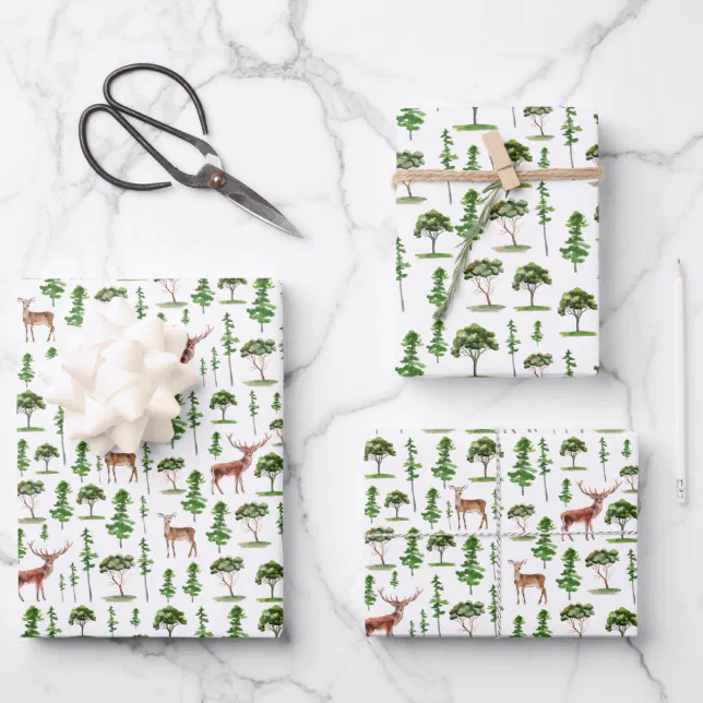 Rustic Deer and Trees Pattern Wrapping Paper Sheets | Zazzle